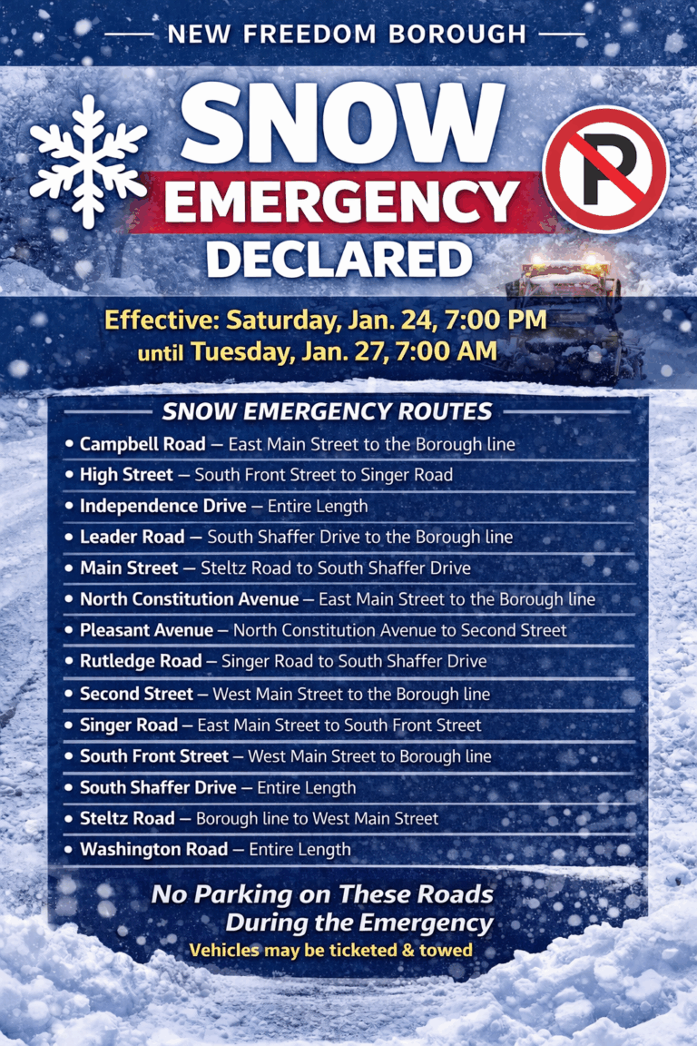 Snow Emergency Declared - New Freedom Borough